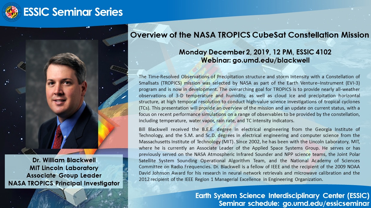 Overview of the NASA TROPICS CubeSat Constellation Mission - ESSIC